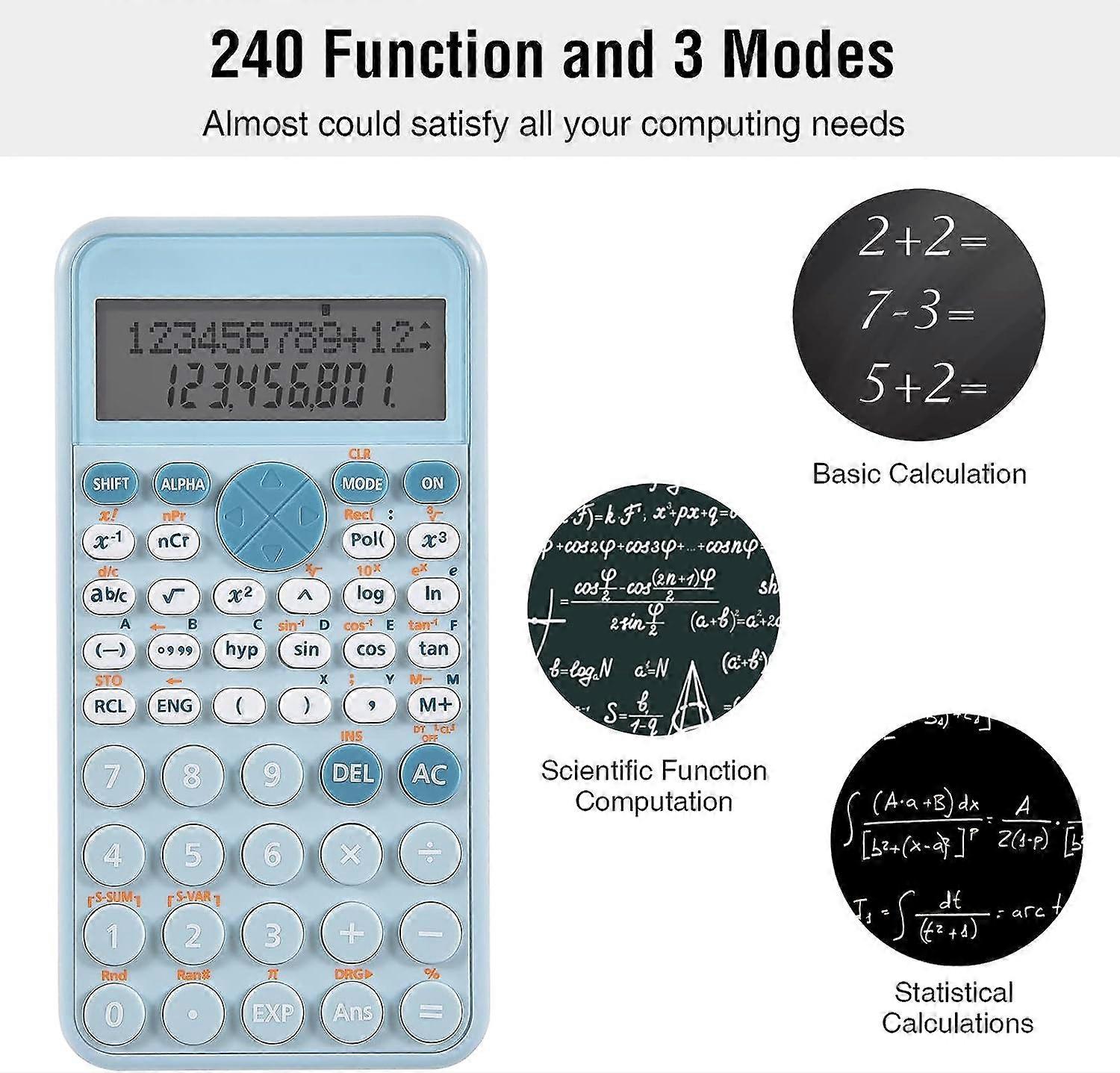 Scientific Calculator, Blue Slim and Portable, Two Line Display, Multi ...