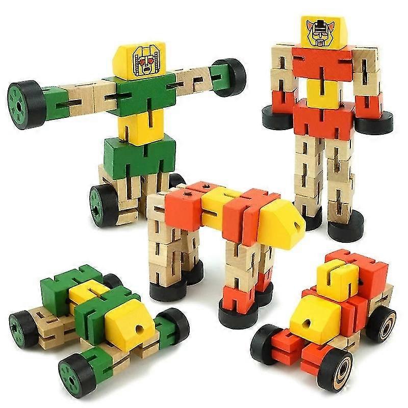 Kids Transformation Robot Building Blocks Wooden Toys For Children Autobot Figure Model Puzzle ...