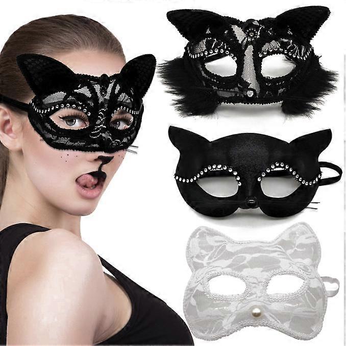Masquerade Mask Luxury Black Cat Lace Mask for Halloween Costume ...