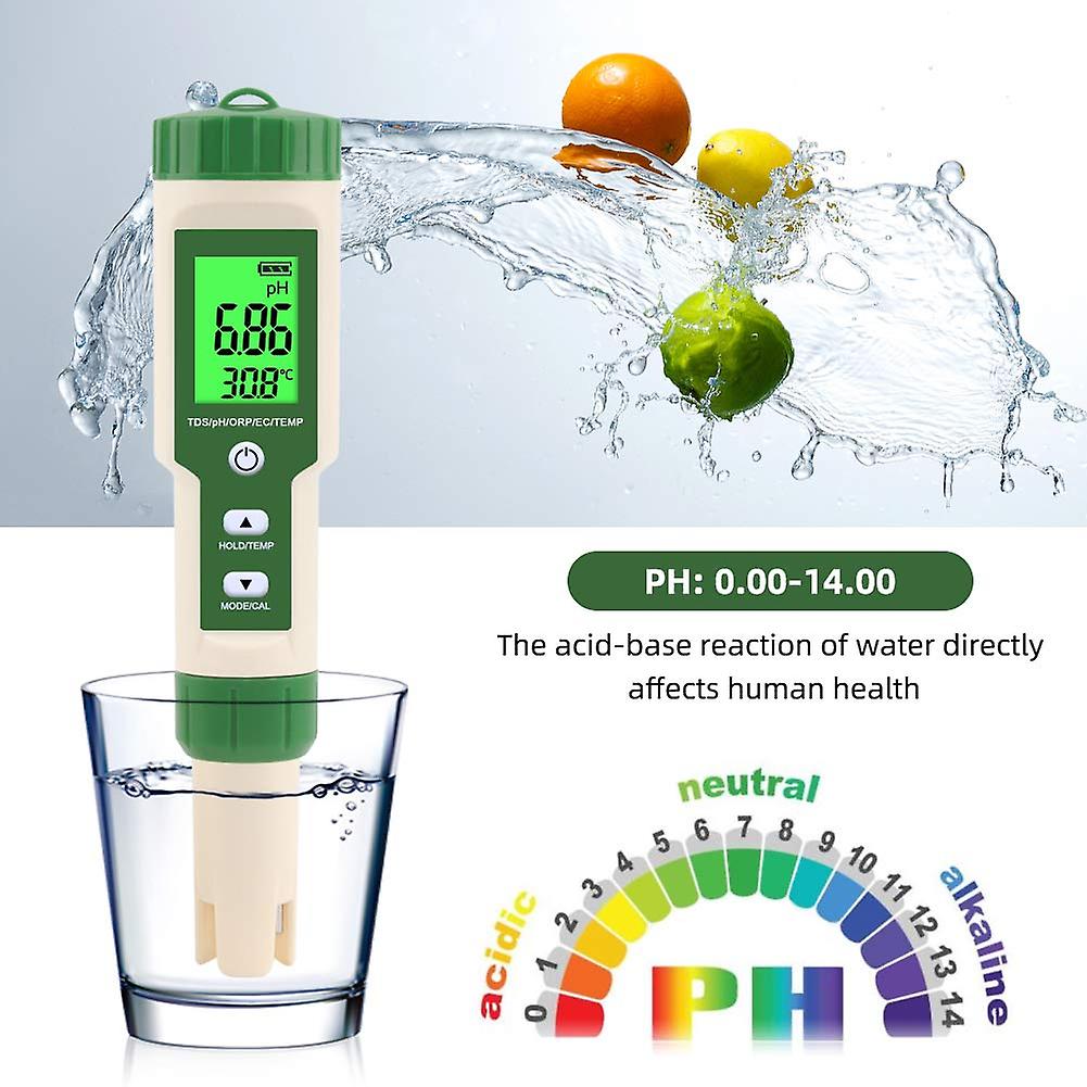 5 In 1 Ph/tds/ec/orp/temperature Meter Digital Water Quality Tester For ...