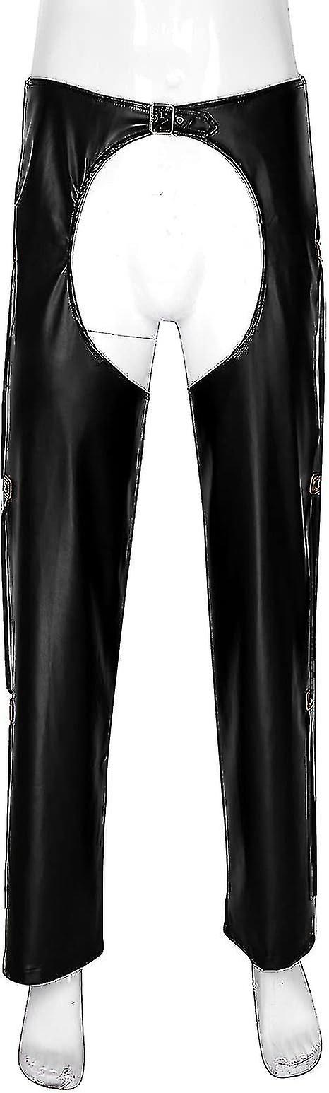 Mens Lingerie Open Crotch Pants West Cowboy Costume Faux Leather Crotchless Chaps With Fringed ...