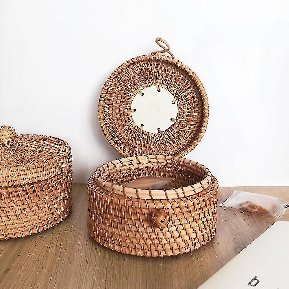 Handwoven Rattan Storage Box With Lid Wicker Tea Food Container Picnic ...