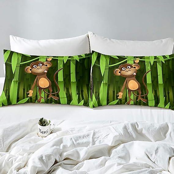 Kids Monkey Duvet Cover Bamboo Leaves Bedding Set Funny Animal ...