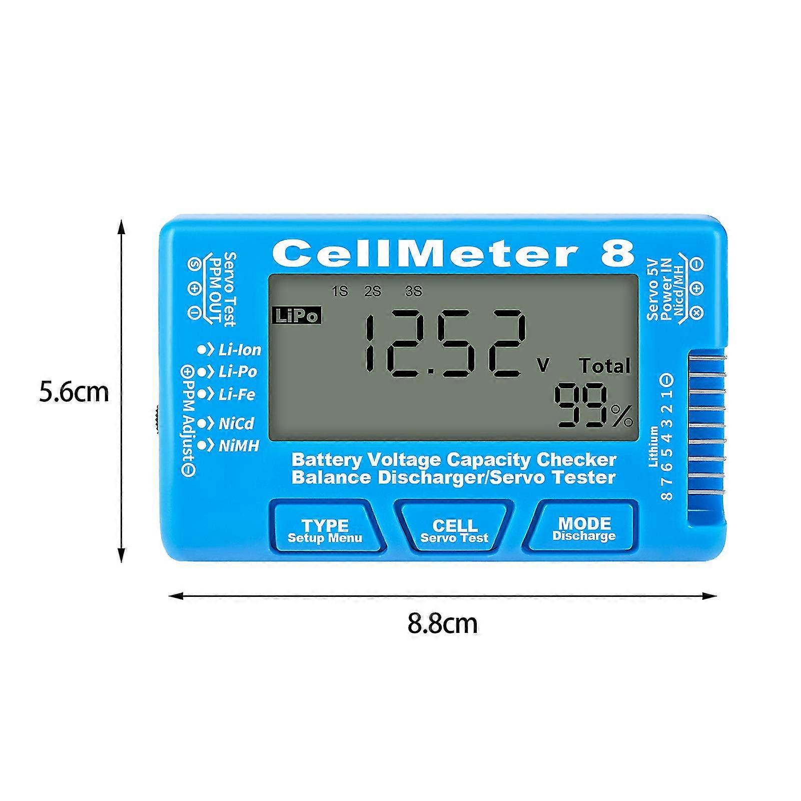CellMeter 8 Battery Tester LCD Display Clear Visual Discharge Function ...