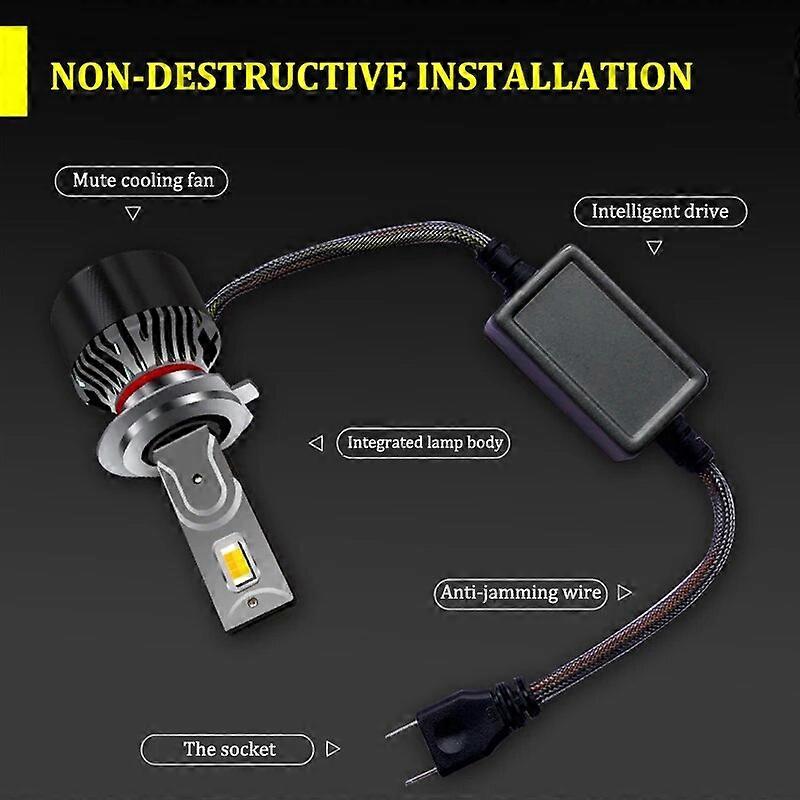 2x 100W Yellow White Dual Color Car LED Headlight 3000K+4300K+6000K H4 ...