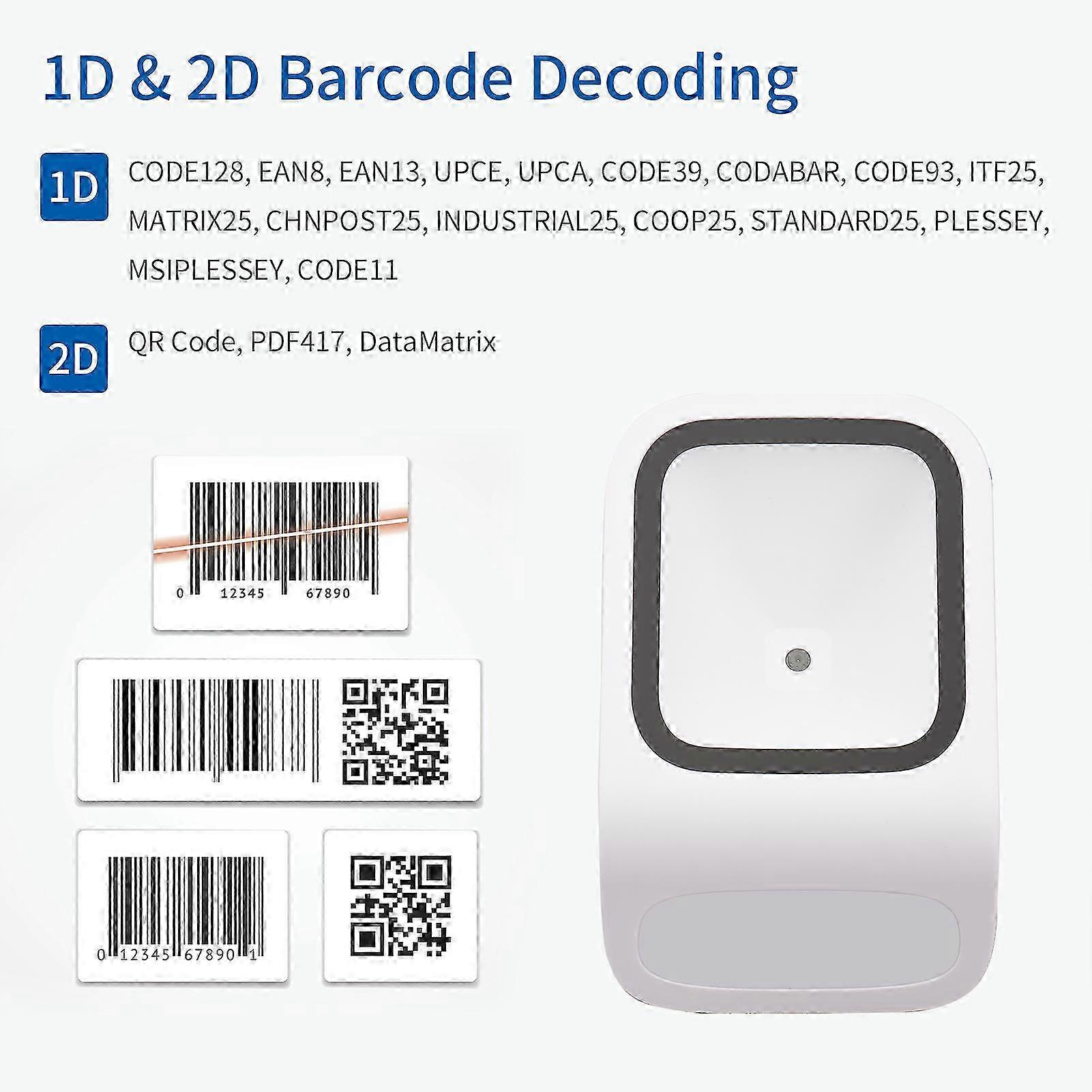 1D 2D QR Desktop Barcode Scanner Platform Hands-free USB Wired Bar Code ...