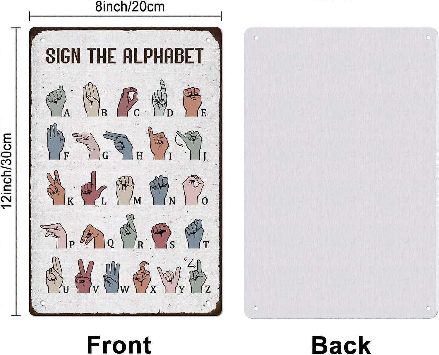 Metal Tin Signs Vintage ASL American Sign Language Alphabet Educational ...