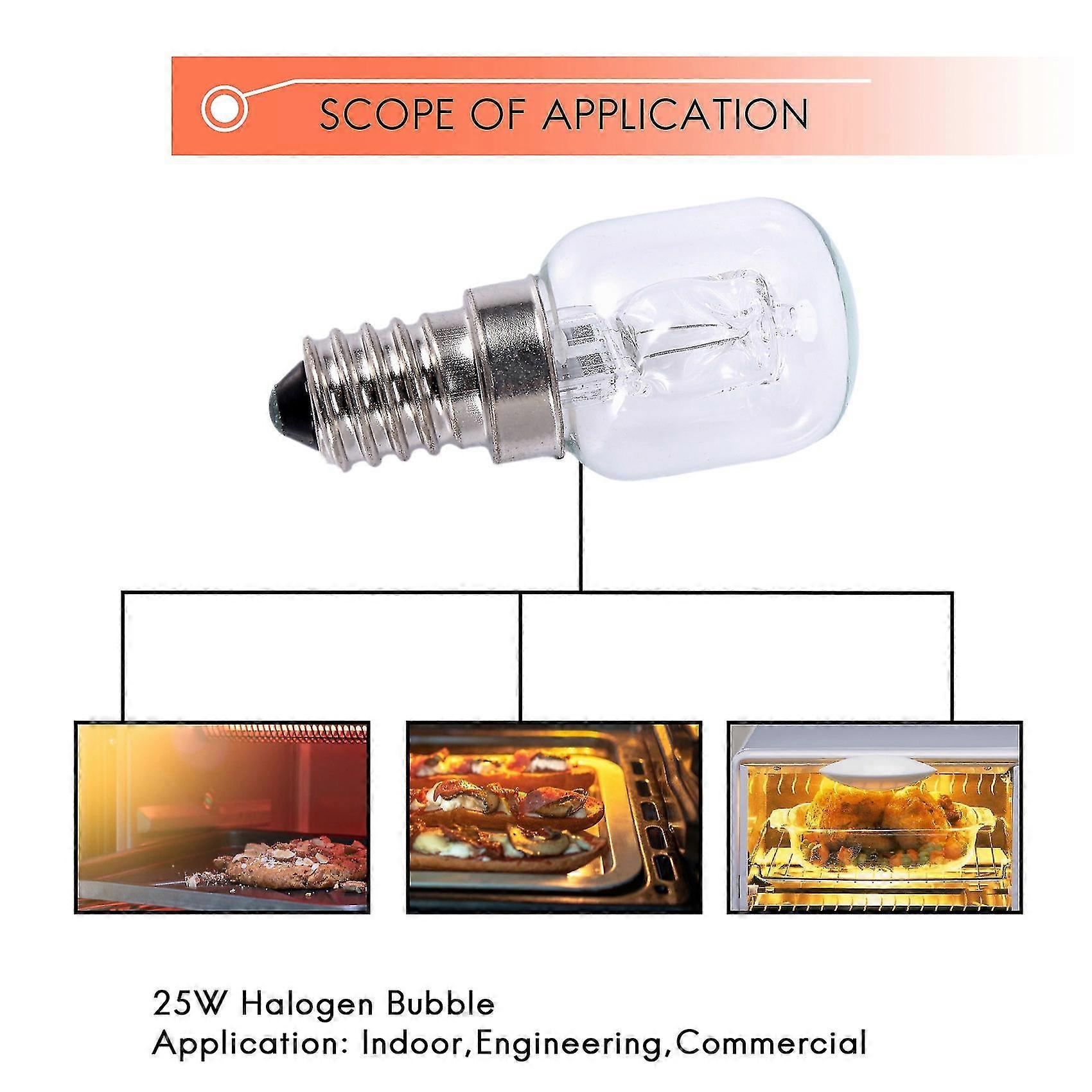 E14 High Temperature Bulb 500 Degrees 25W Halogen Bubble Oven Bulb E14 ...