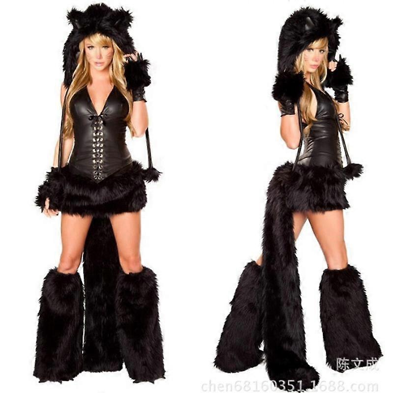 Sexy Christmas Women Costume Cosplay Big Tail Wolf Cosplay Party Maid ...