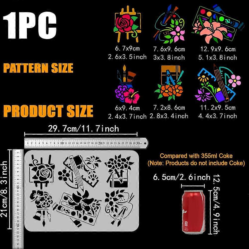 Artist Plant Painting Stencil 8.3x11.7inch Floral Palette Paintbrush Stencil Rose Flower Drawing ...