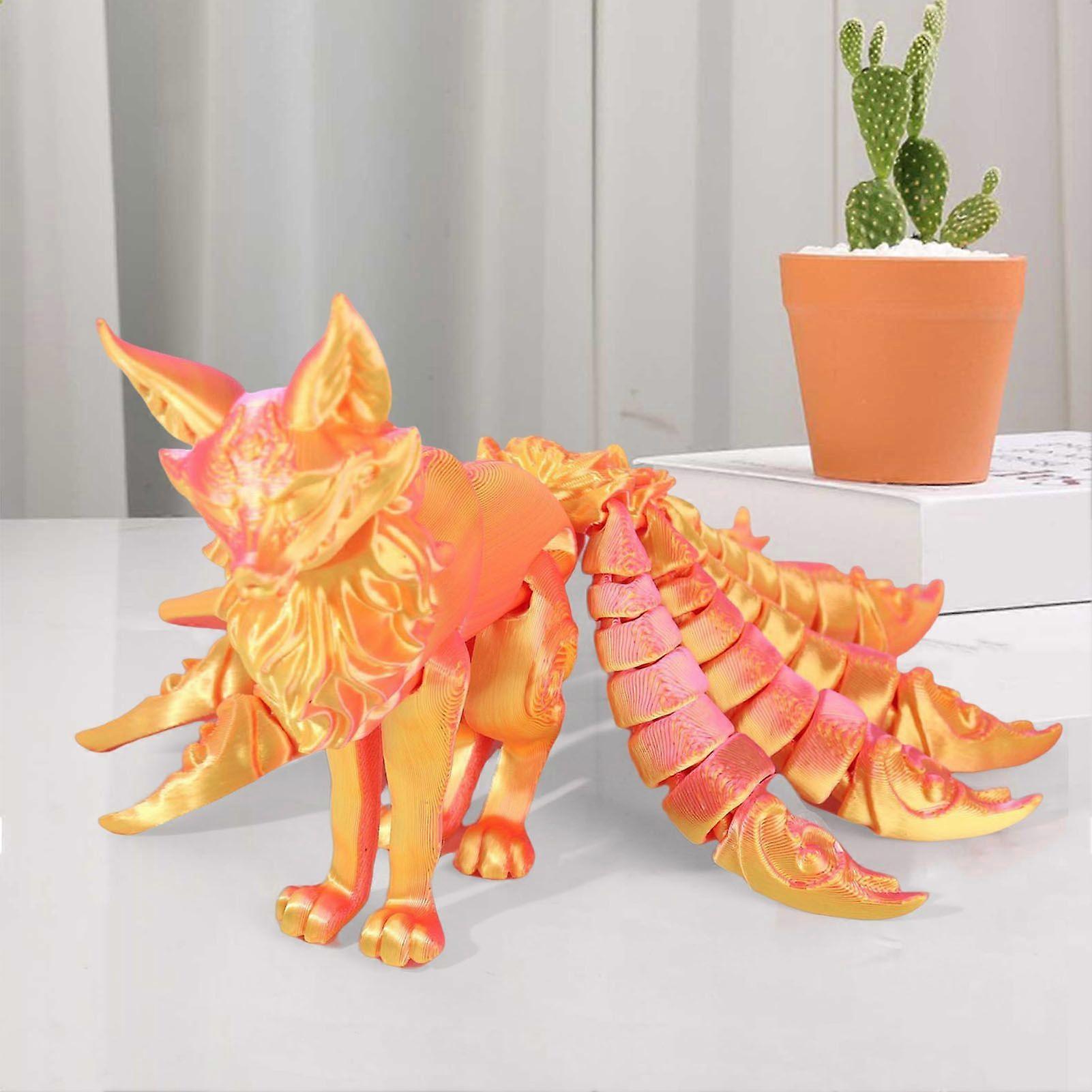 3D Printed Fox Ornament Nine Tailed Fox Figurine with Articulated Tails ...