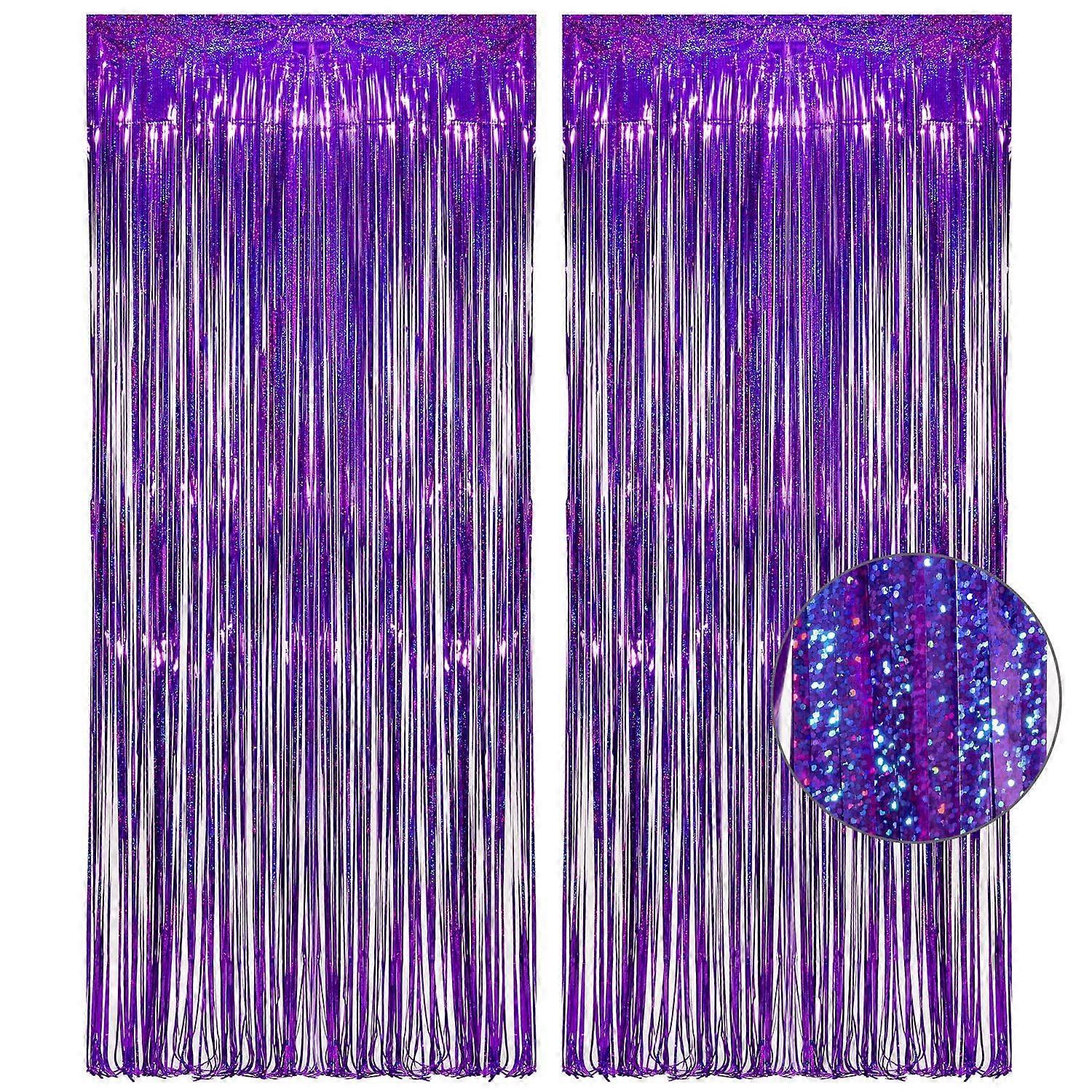Purple Tinsel Curtain Party Backdrop - Foil Fringe Curtain Party Decor ...