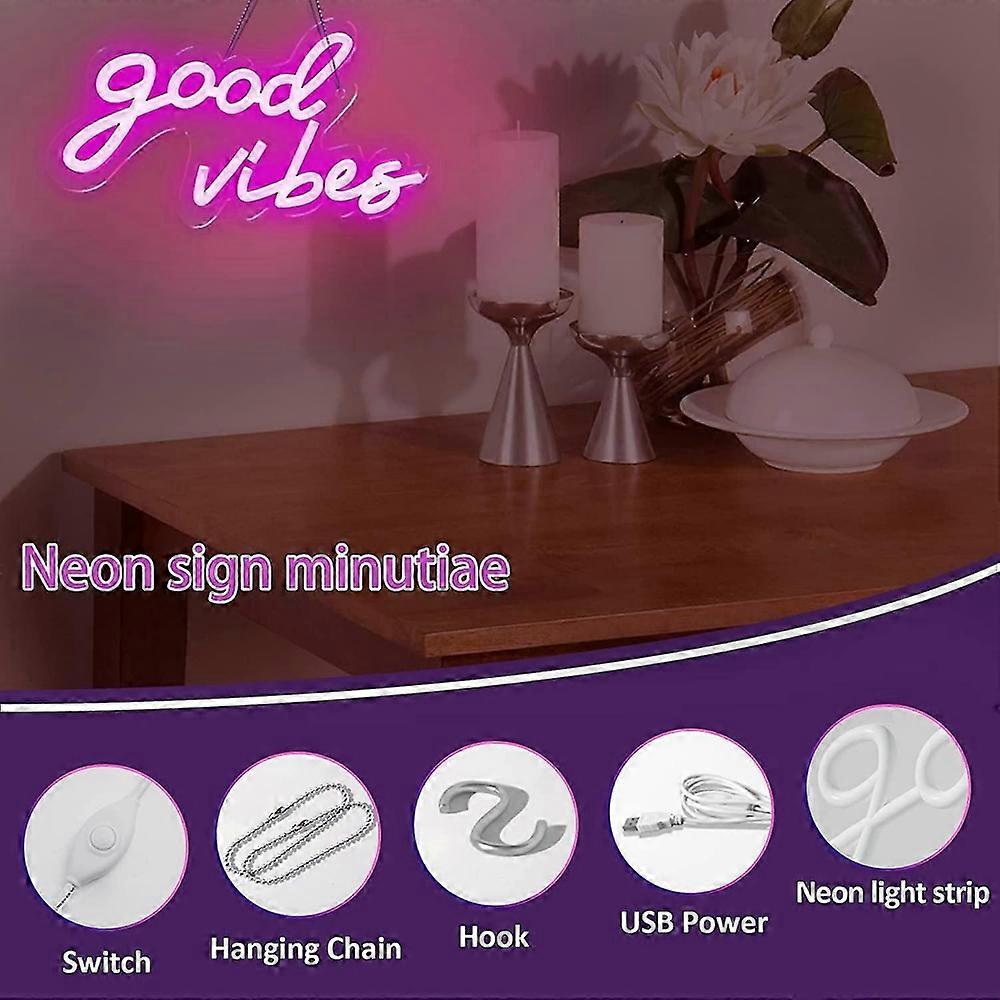 Good Vibes eon Sign Powered by USB with Dimmable Switch, Pink LED eon ...
