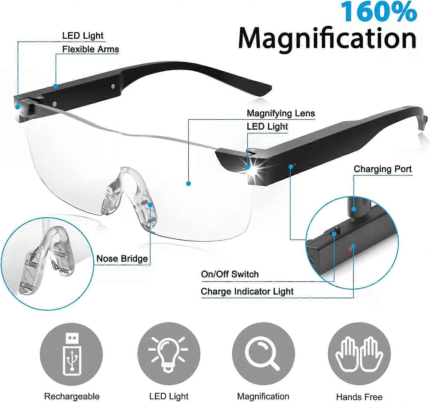 Magnifying Glasses with Light, 160% Magnification LED Rechargeable ...