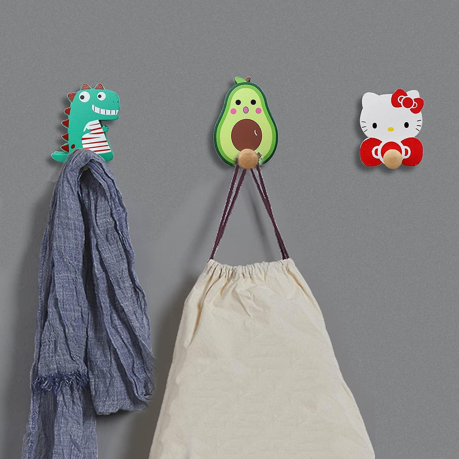 Self Adhesive Hooks, Cute Cartoon Wooden Sticky Hooks, Wall Hooks Stick ...