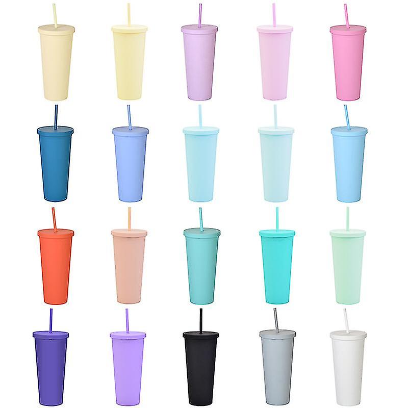Double-layer Plastic Straw Cup 22oz Large Capacity Outdoor Frosted ...