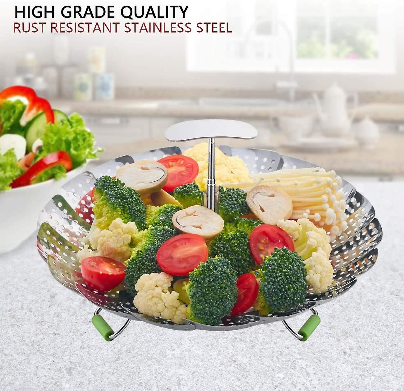 Food Steamer Basket, Stainless Steel Kitchen Steamer Collapsible ...