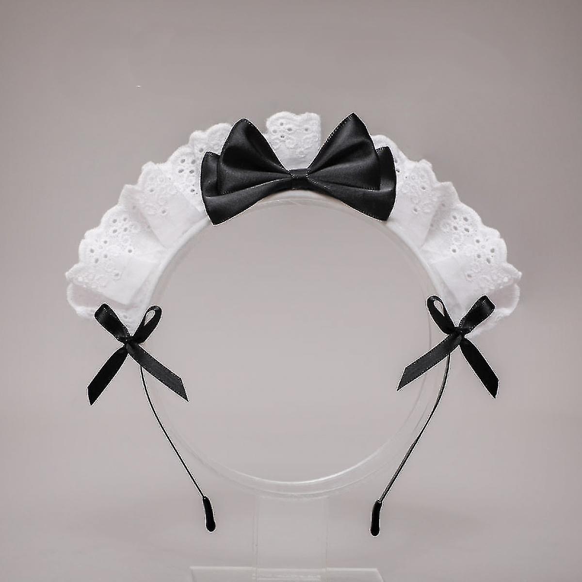 Women's French Maid Headband Ribbon Lace Tiara Black/white For Cosplay ...