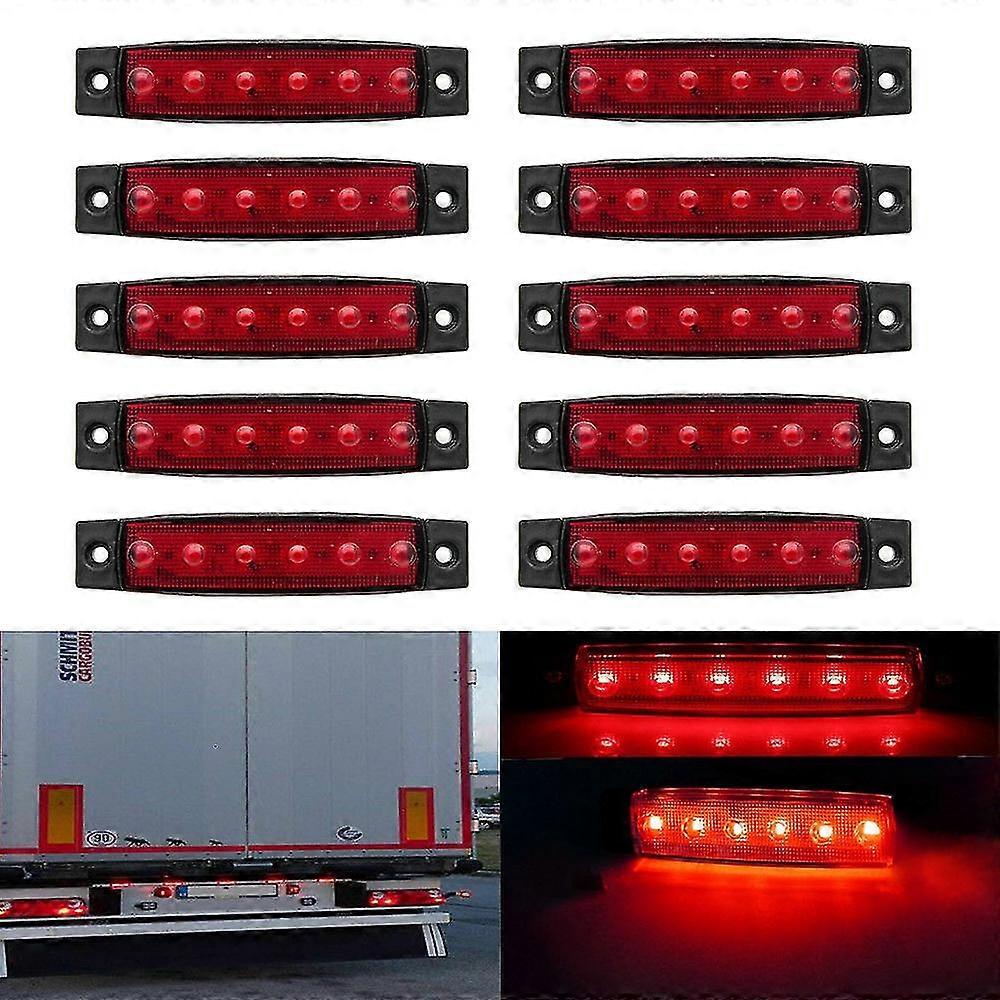 10X 12V LED Red Clearance Side Marker Light Indicator Lamp Strip Truck ...