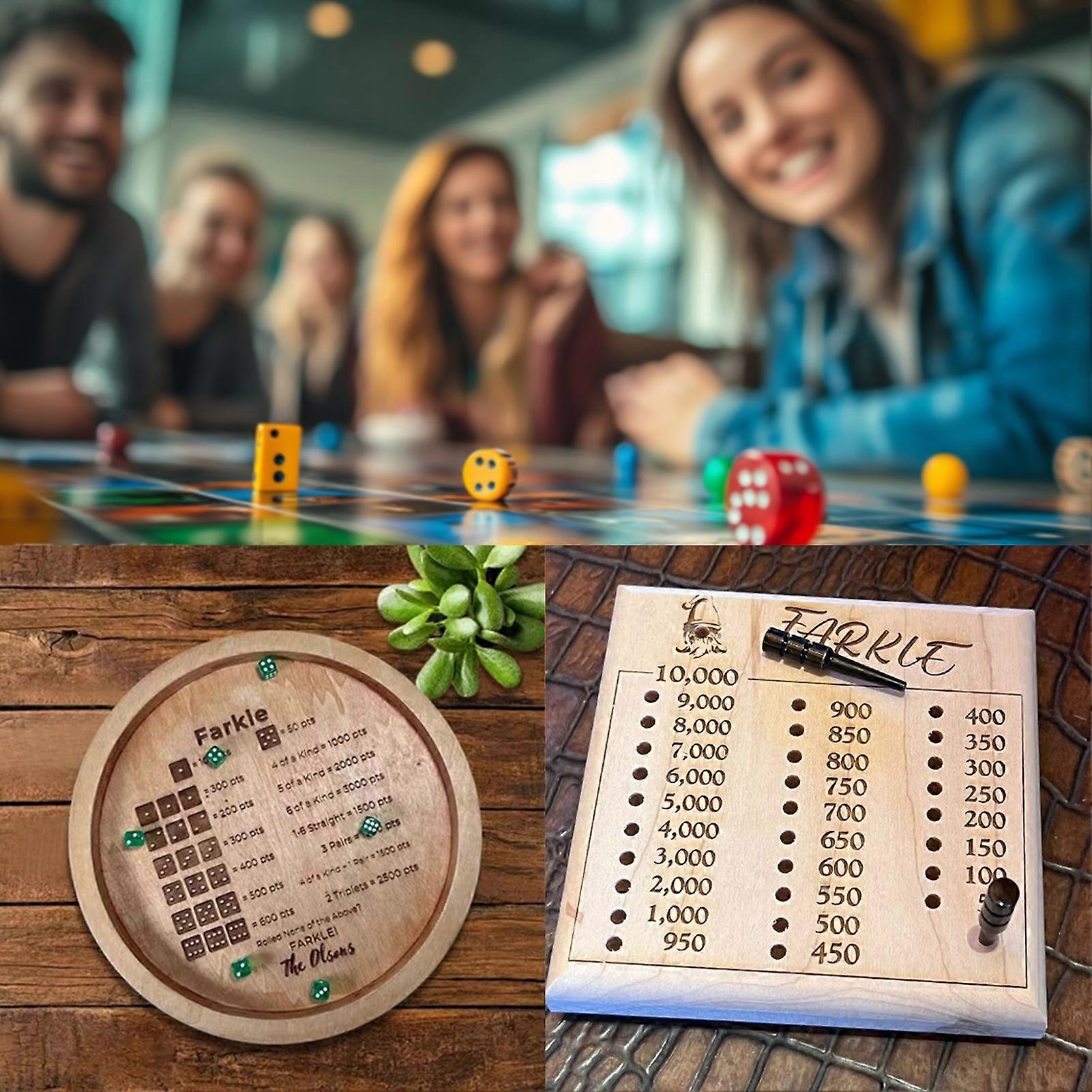 Farkle Dice Game with Scoring Guide - Wooden Dice Tray for Family Game ...