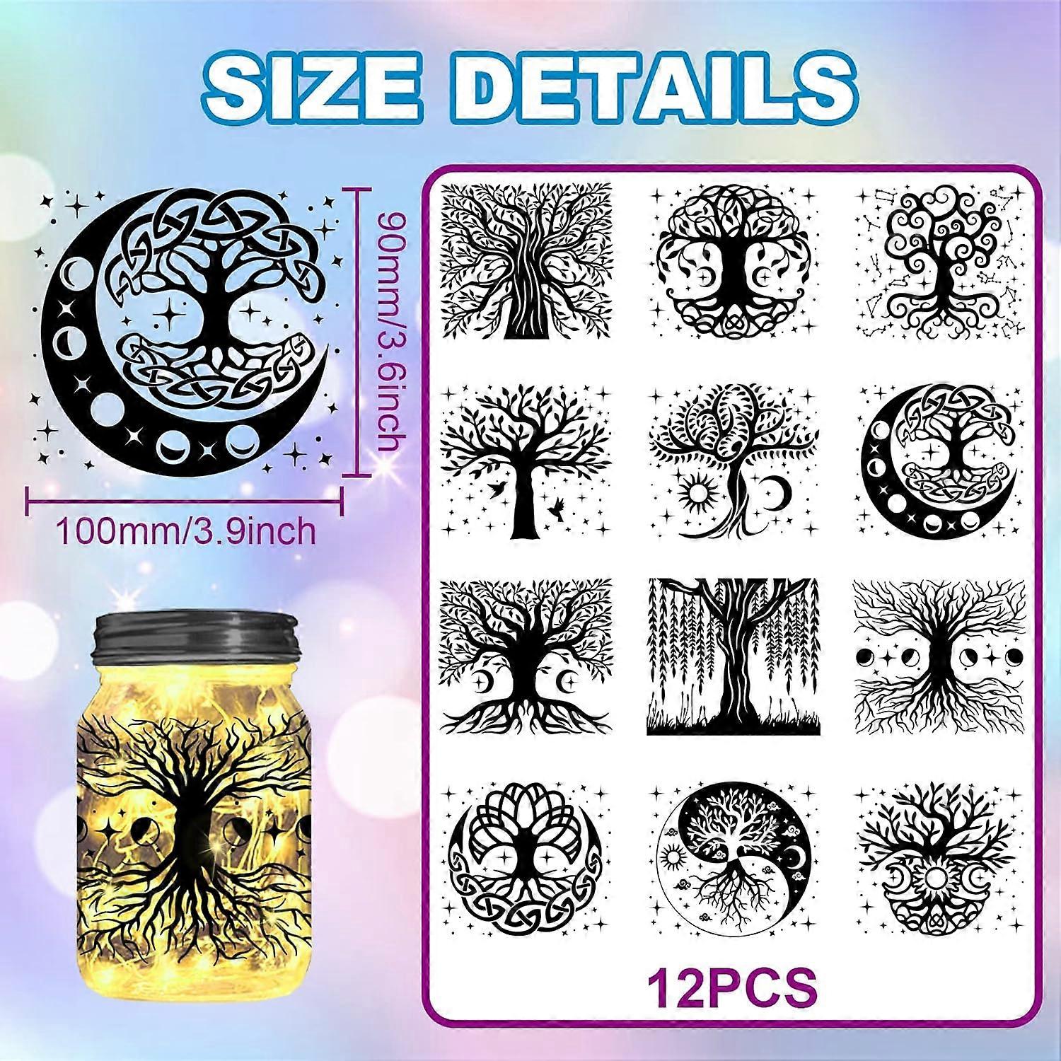 12Pcs Tree of Life Silhouette Jar Cutouts Paper Mysterious Tree Plastic ...