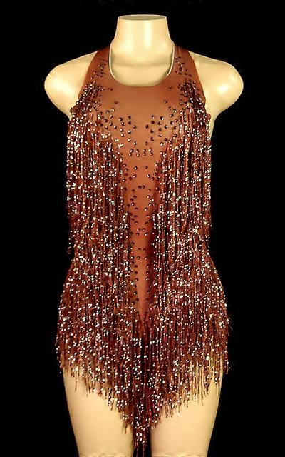 Sparkly Rhinestones Fringes Bodysuit Women Nightclub Outfit Glisten ...
