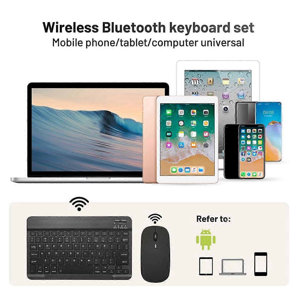 10-Inch Bluetooth Keyboard with Battery-Powered Mouse Ultra-Thin ...