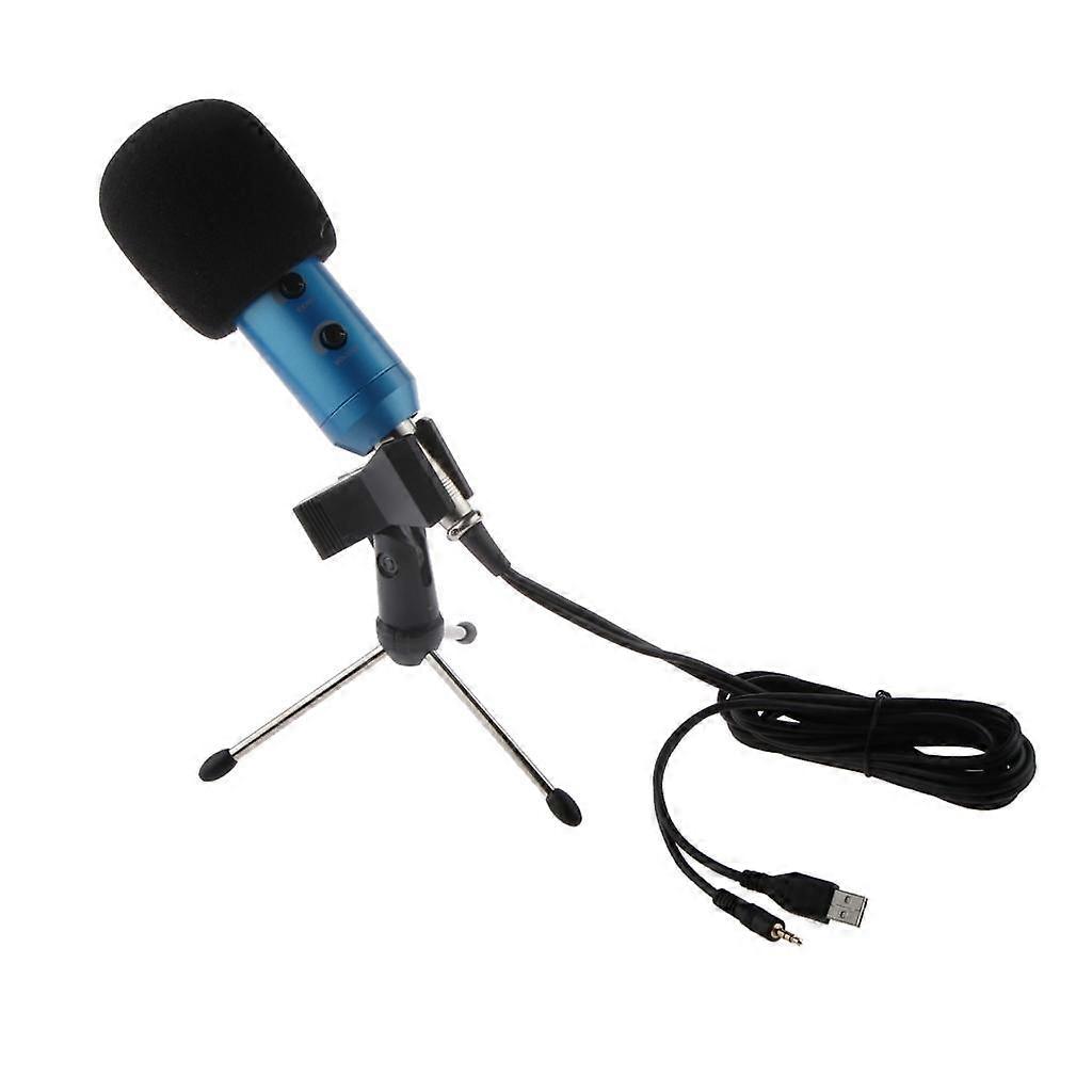 Computer Condenser Microphone PC Recording Mic W/ Stand Blue Silver ...
