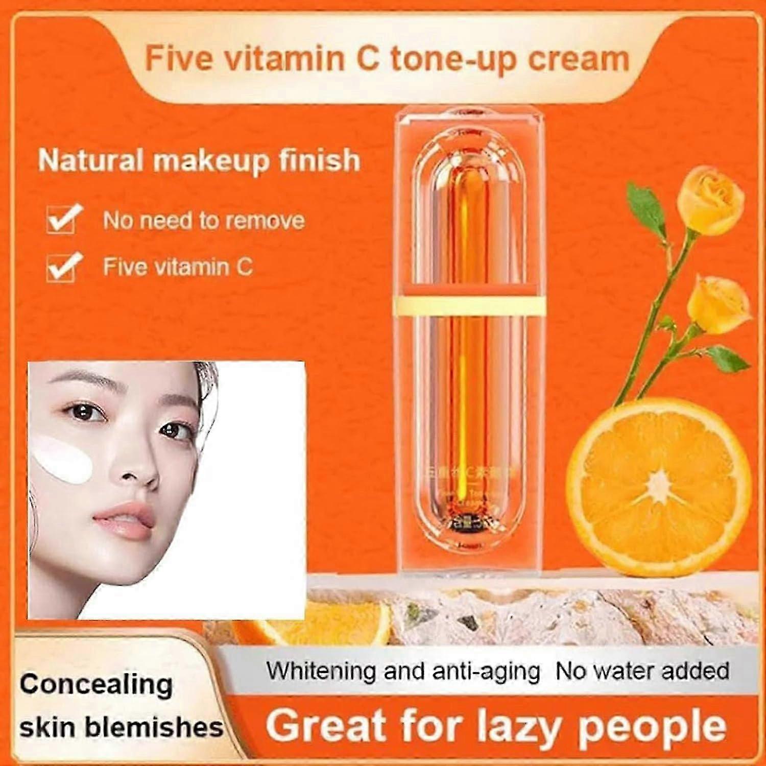 Makeup Cream, Multi-Vc Natural Makeup Cream, Five Vitamin C Tone Up Cream For Face, Five Vitamin ...