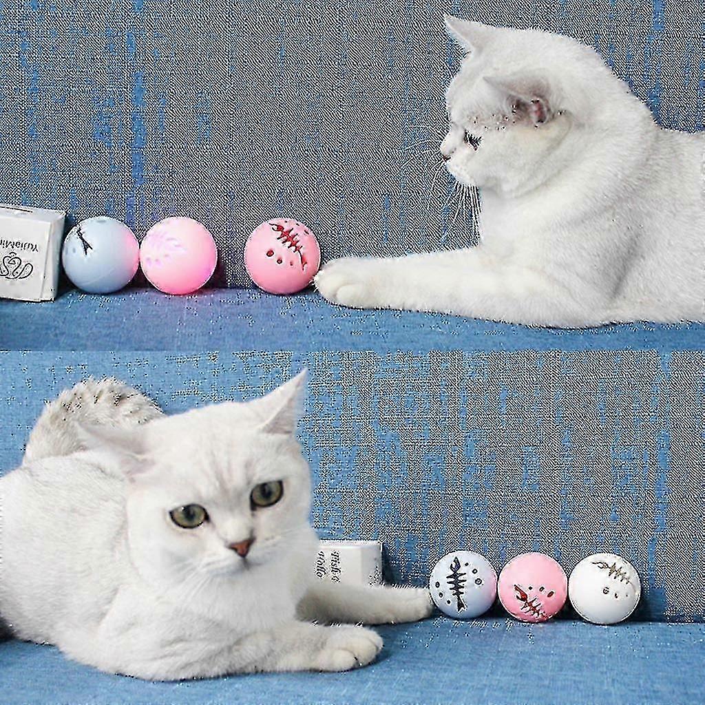 3x Colorful Cat Toys Balls Cat Slotted Toys Ball Glowing For Indoor Cat ...