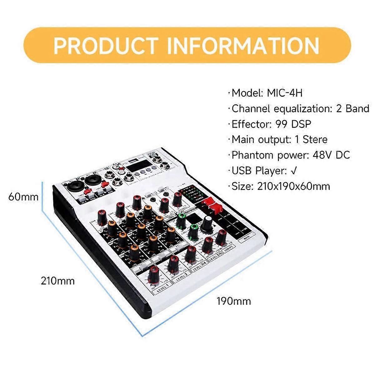 Professional Digital 4 Channel Audio Mixer Sound Mixing Console Stereo Mixers for DJ Recording ...