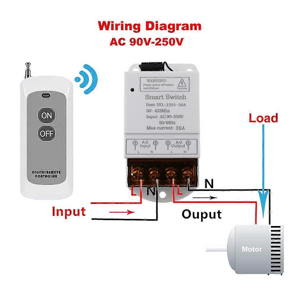 433MHZ Wireless Remote Switch AC 110V/120V/220V/ 30A 1CH Relay RF ...