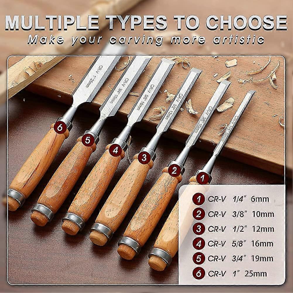 Wood Chisel Set, 6pcs Professional Wood Chisel With Wooden Handle ...