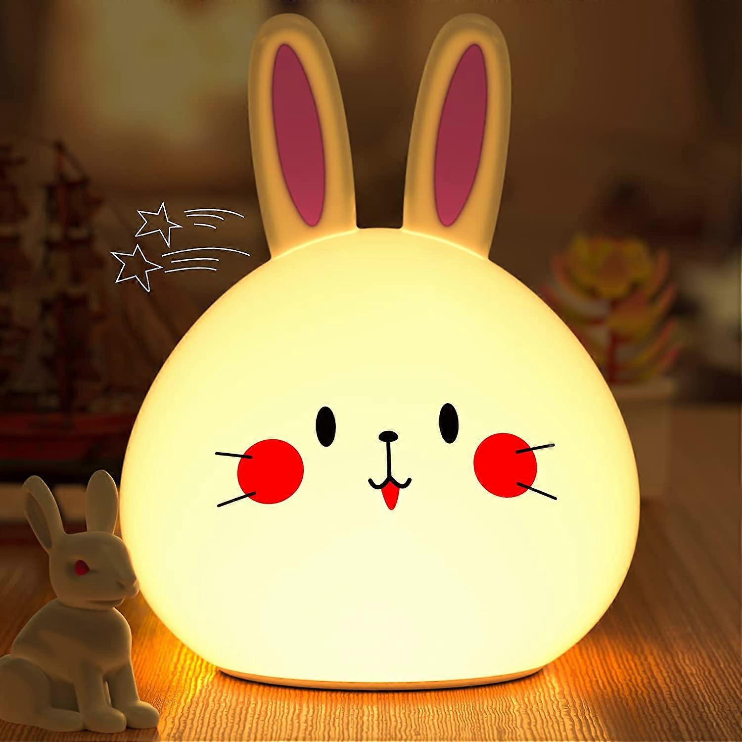 Cute Long-Eared Silicone Bunny Night Light with Touch & Remote Control ...