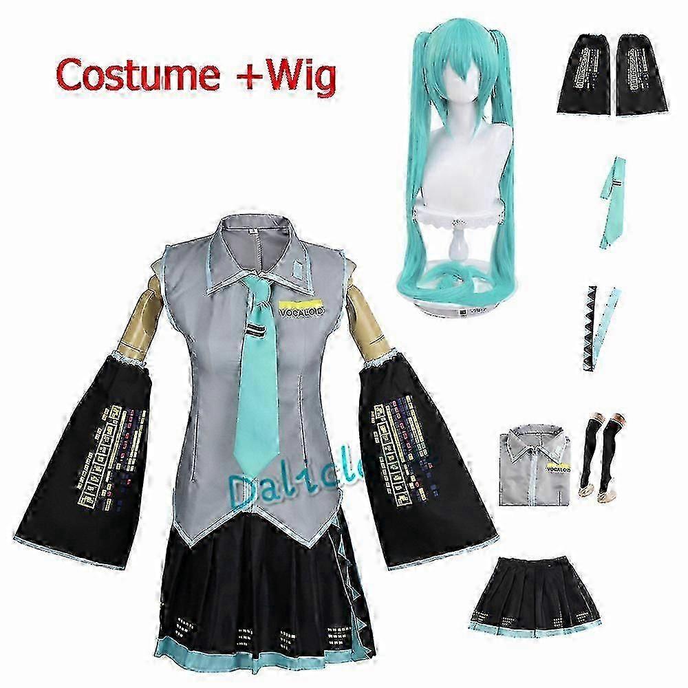Anime Miku Cosplay Costume Wig Shoes Japan Leather Midi Dress Miku ...