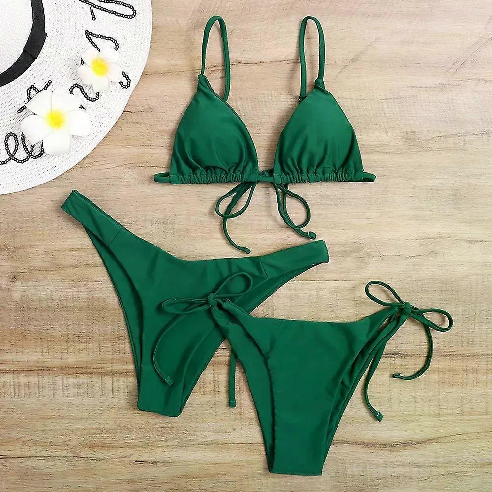 Sexy 3 Piece Bikini Set Women Solid Blue Purple Push Up Bandage ...