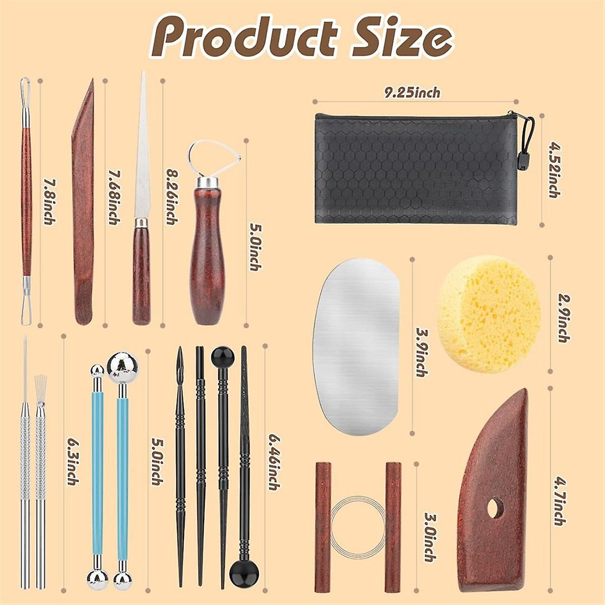 Clay Sculpting Tools, Basic Clay Pottery Carving Tool Kit with Wooden Handles and Tool Bag for ...