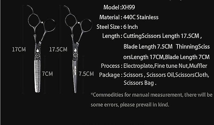 Hair Shears 6 Inch 440c Stainless Steel Professional Salon Barbers Thinning Scissor Hair ...