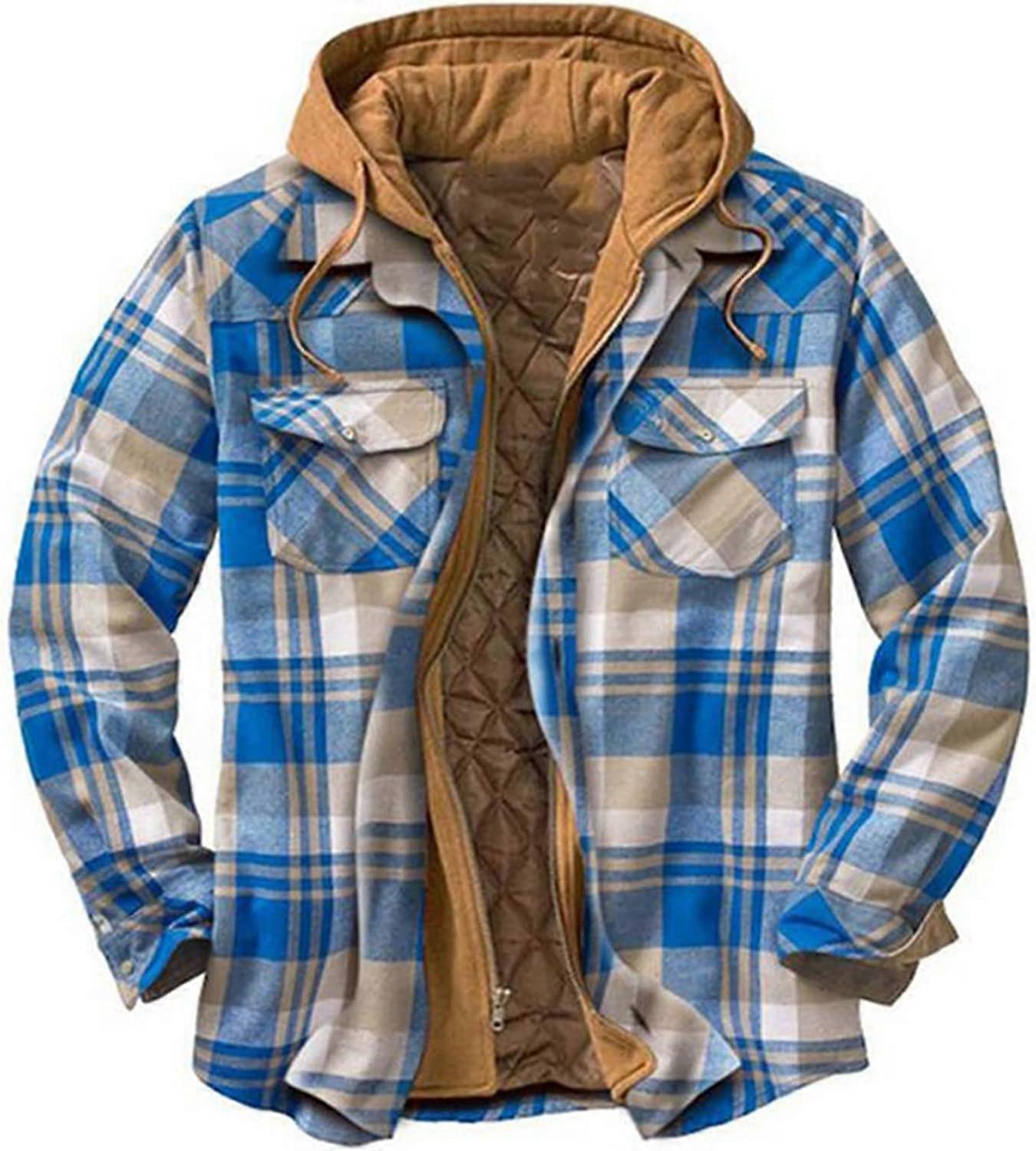Lined Shacket Jacket for Men,Flannel Hoodie Quilted Mens Shackets Long ...