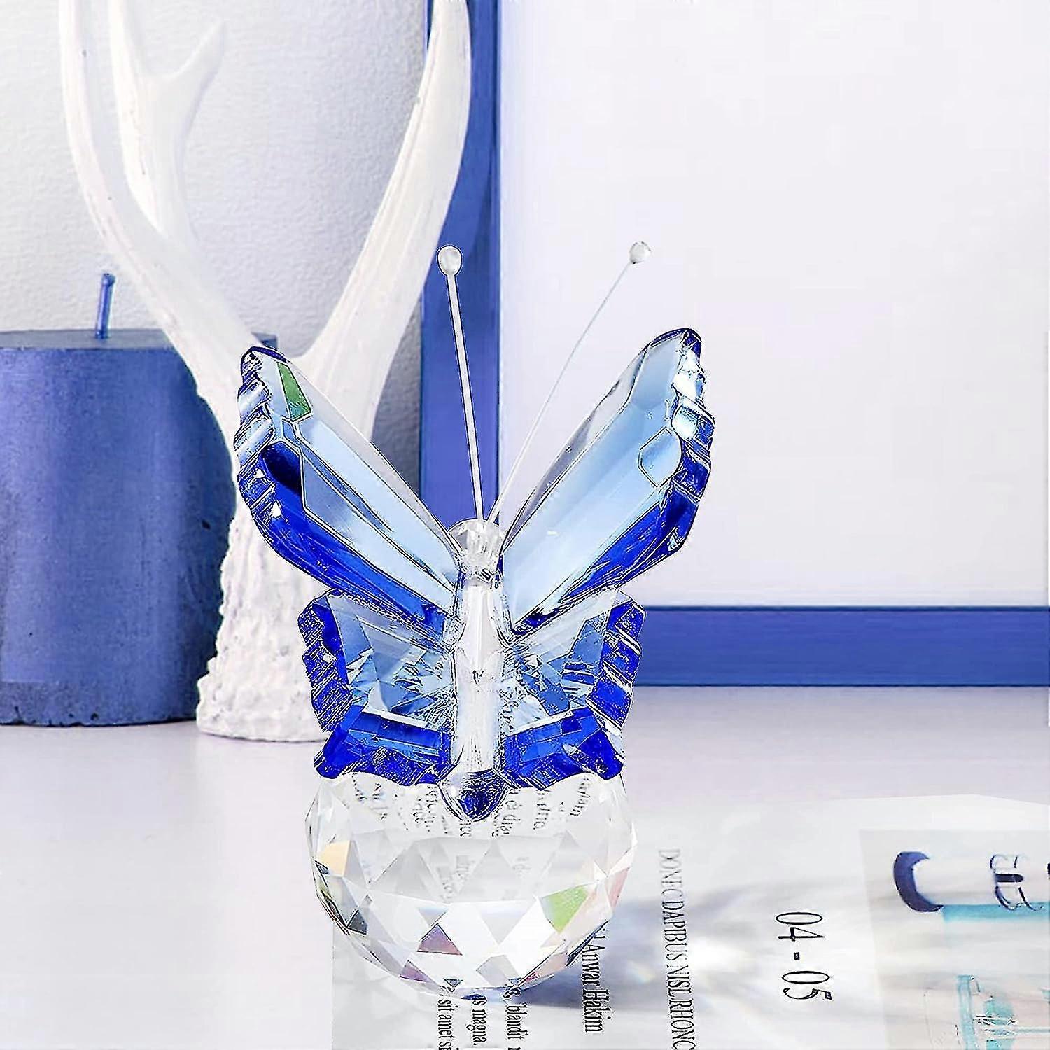 Crystal Butterfly,crystal Glass Blue Butterfly With Ball Base,ornament ...