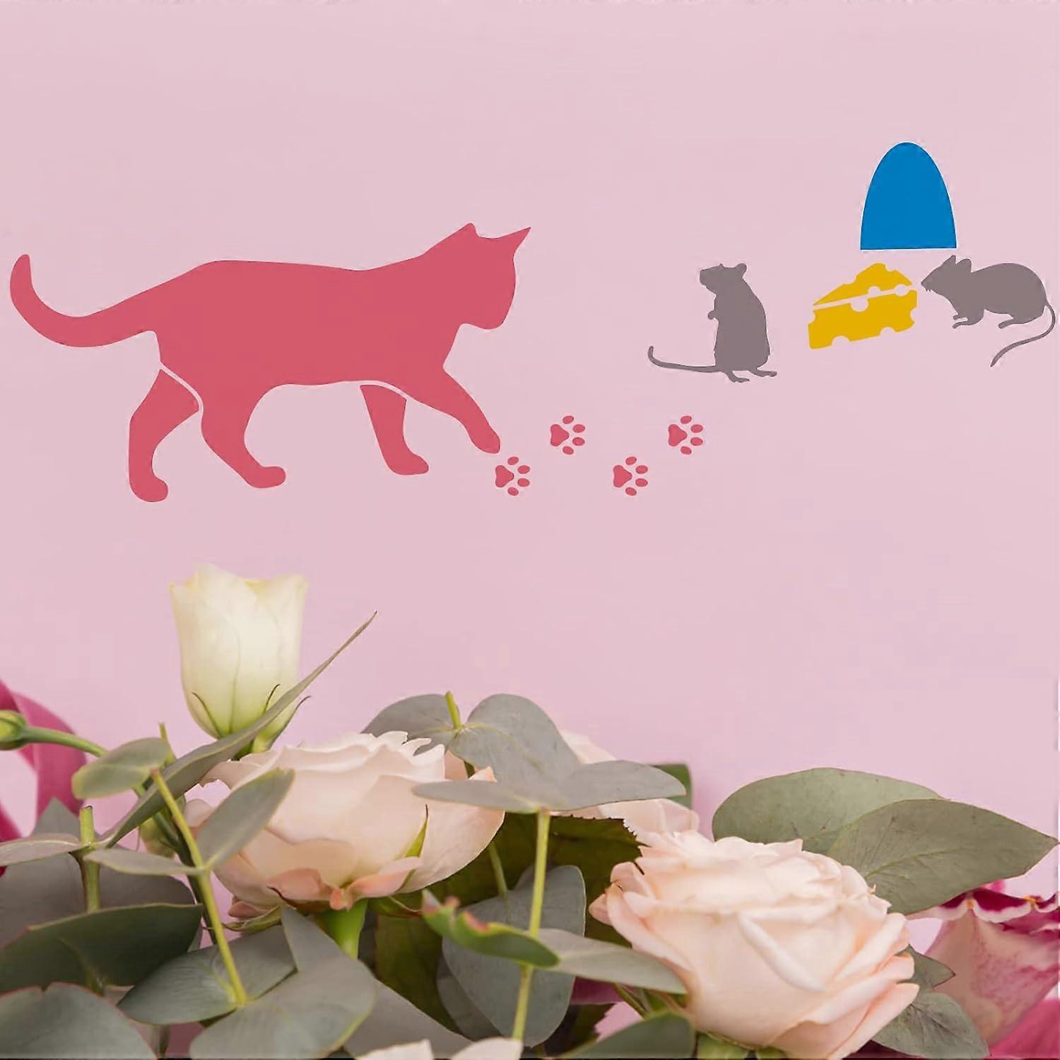 Cat and Mouse Stencil 29.7x21cm Cat Drawing Stencils Mouse Painting ...