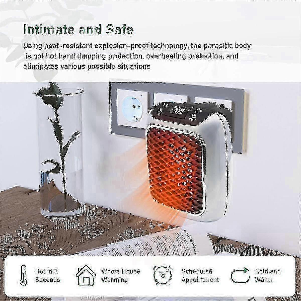 Varmluftsblæser, Mini varmeblæser, Ventilator Varmer, Stikkontakt ...