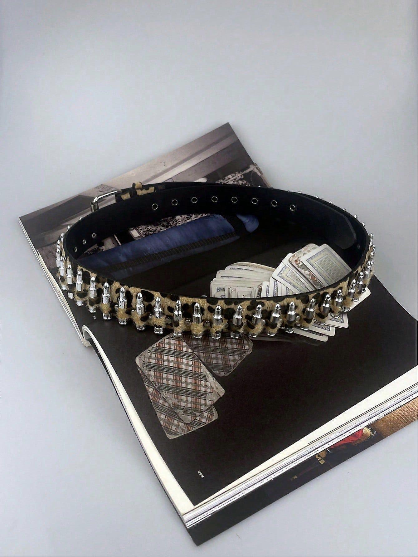 Retro Fluffy Leopard Print Bullet-Shaped Belt For Men, Large Size Punk ...