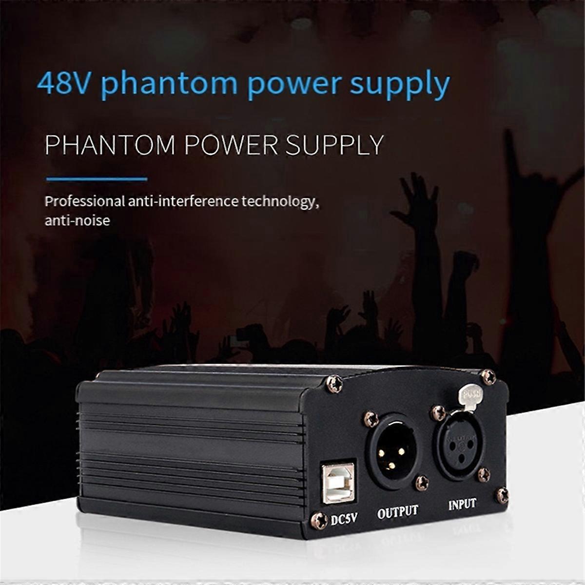 1-Channel 48V Phantom Power Supply with XLR 3 Pin Microphone Cable for ...