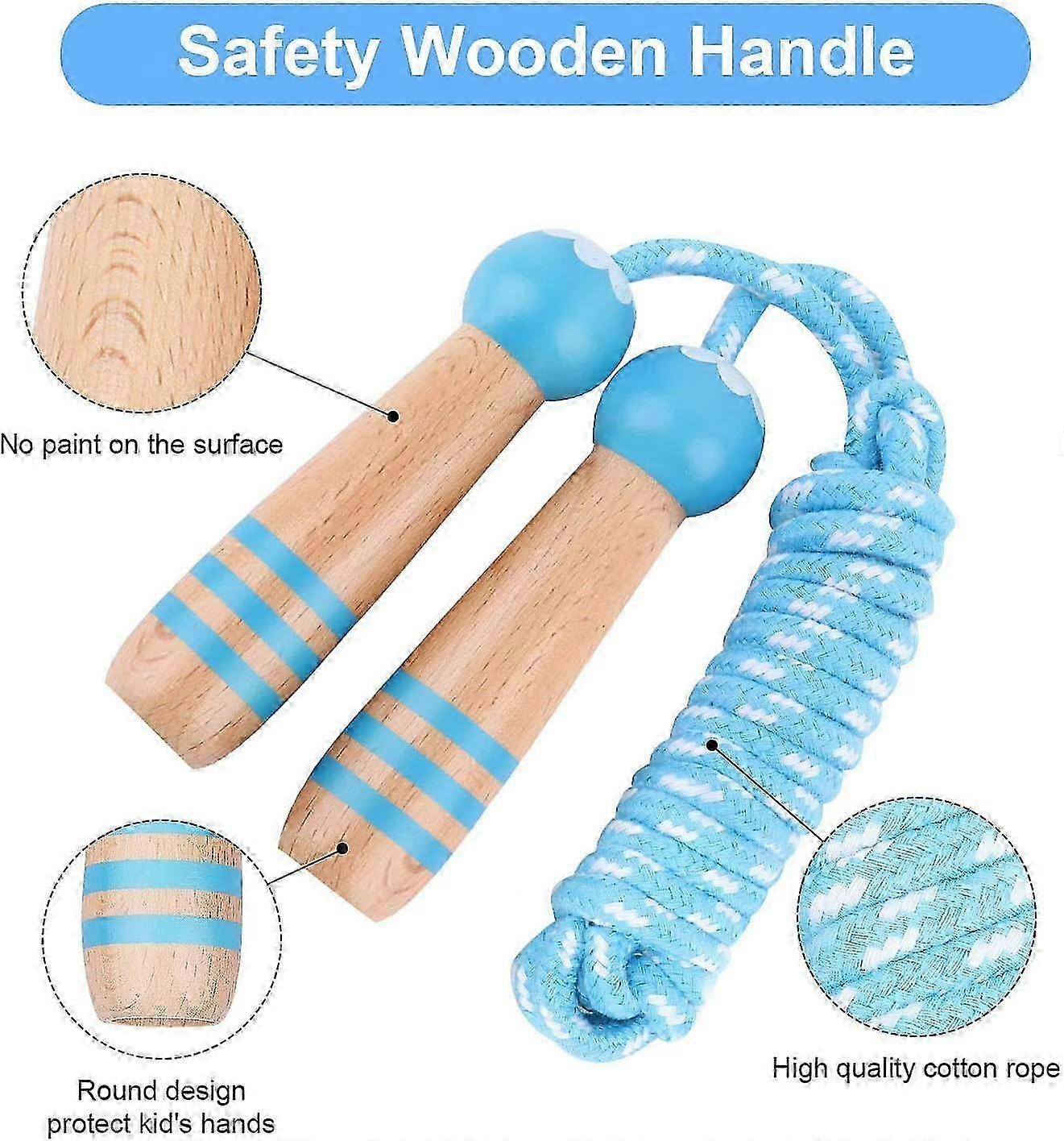 Blue Children's Skipping Rope with Wooden Handle, Adjustable 2.6m ...