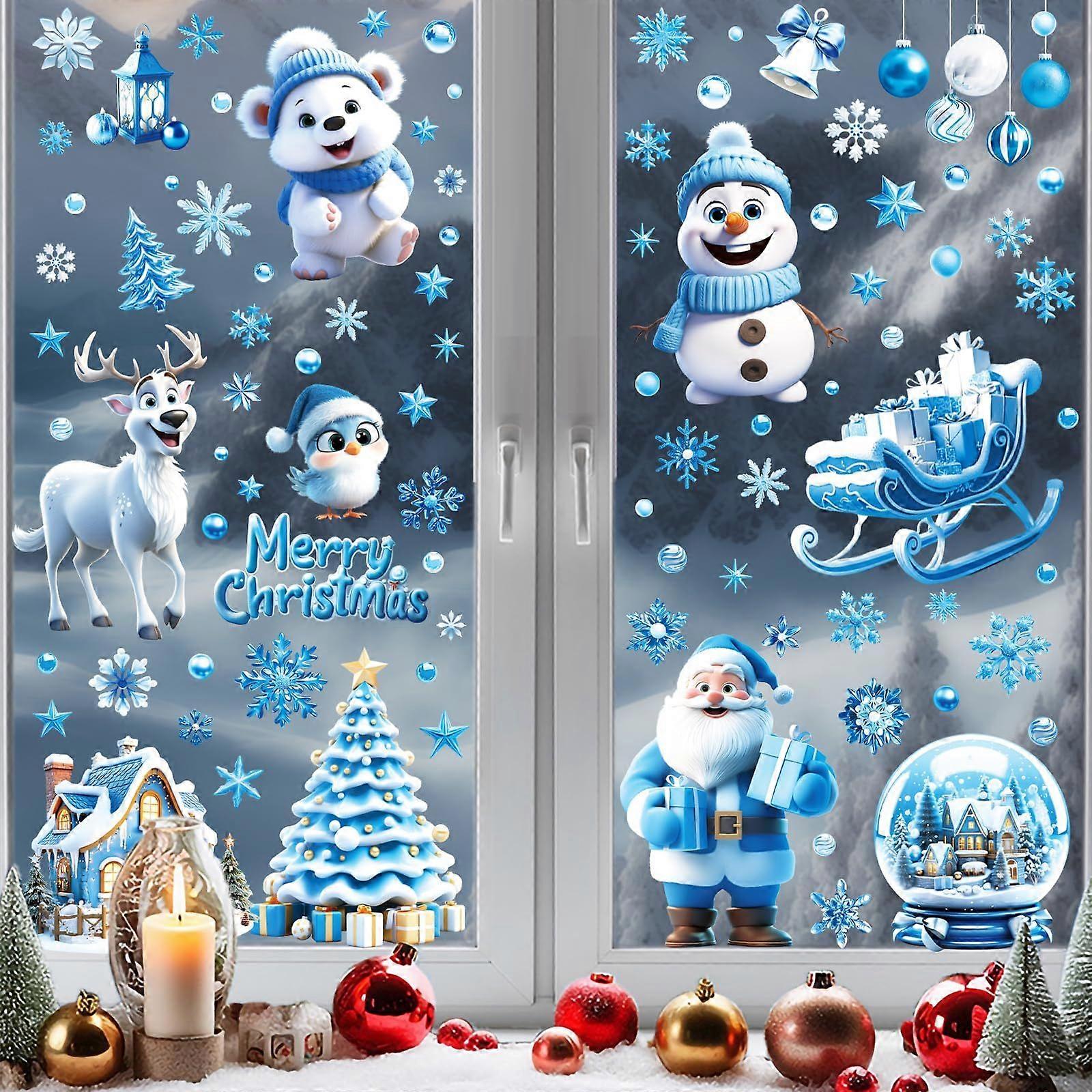 110Pcs 3D Christmas Window Clings, Snowflakes & Festive Characters ...