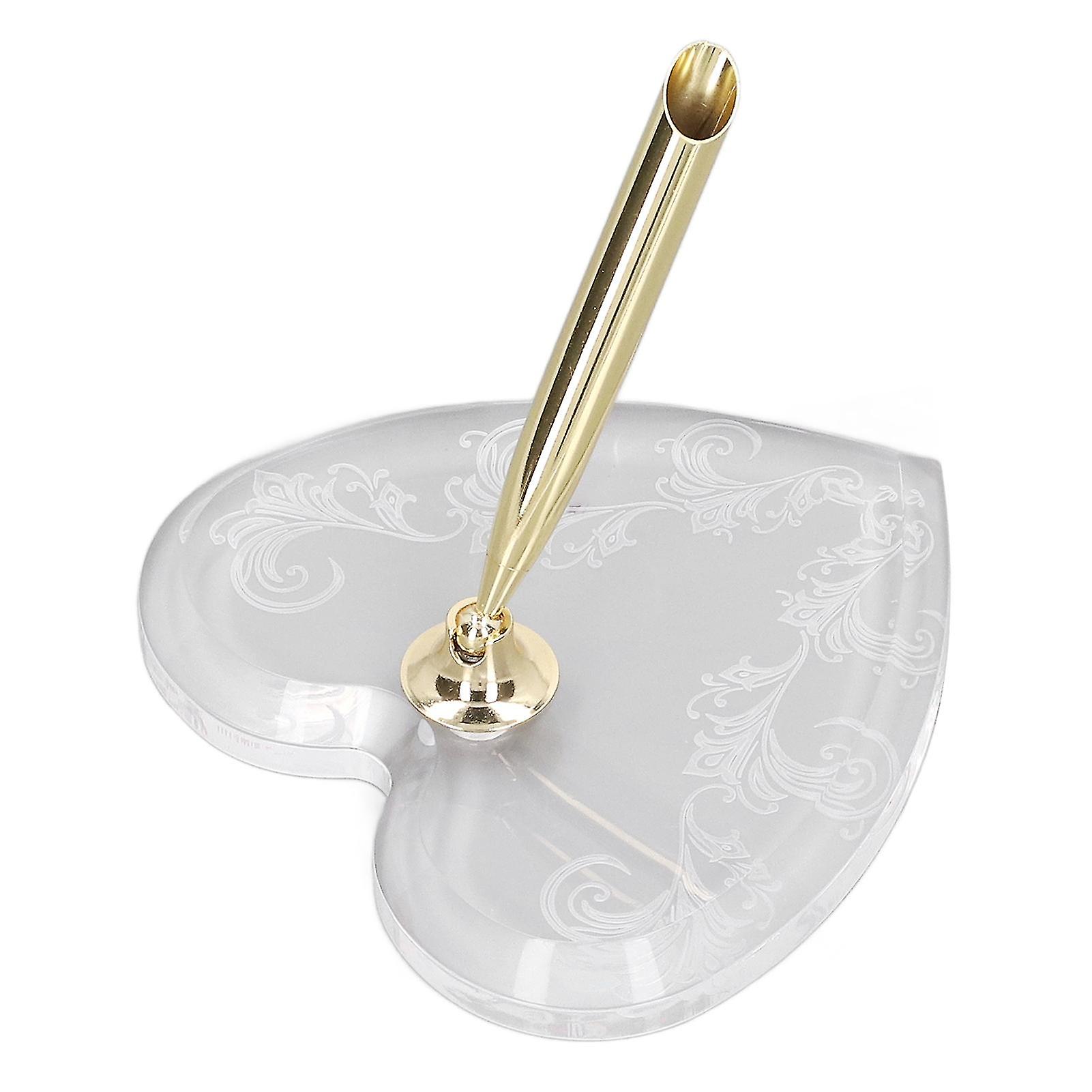 Insertion Pen Holder Simple Gold Heart Shaped Base Transparent Acrylic ...