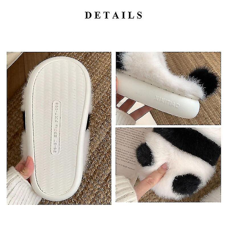Kawaii Panda Slippers Women Girls Fluffy Fur Slides Winter Warm Plush ...