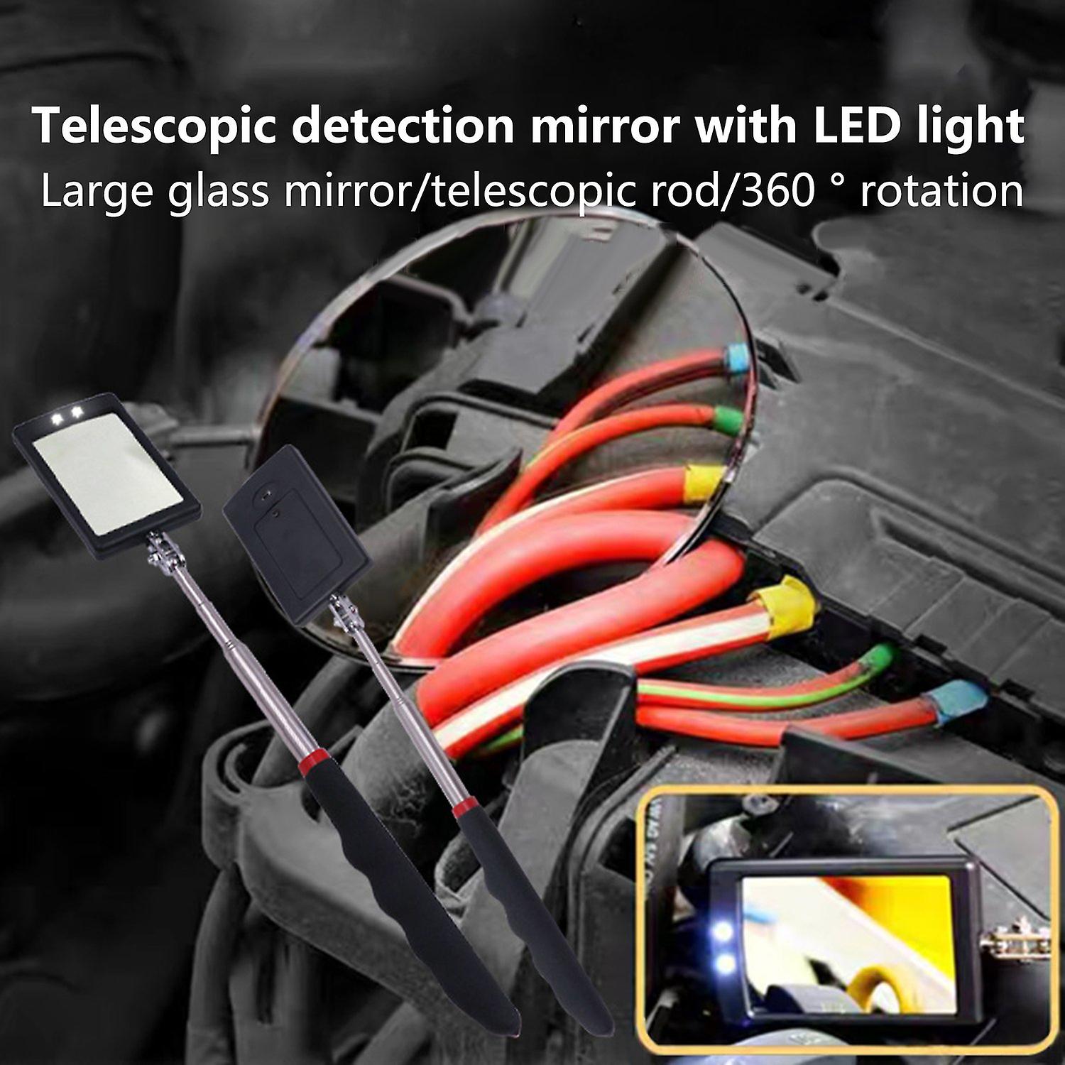 Inspection Mirror with LED Light 360-degree Rotation Telescopic Rod ...