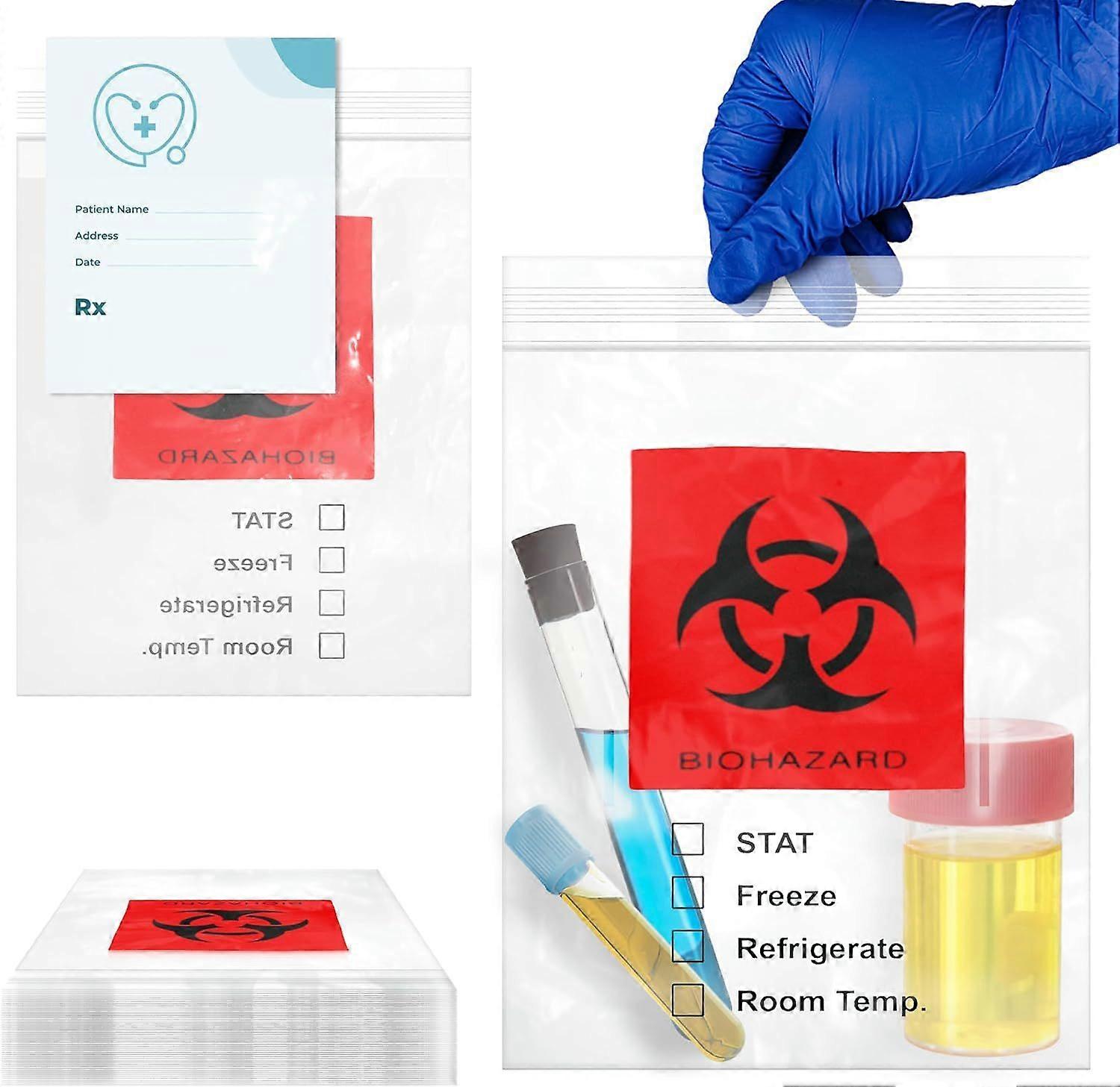 Pack of 100 Biohazard 3 Wall Specimen Bags 8 x 10. Zipper Biohazard Lab ...